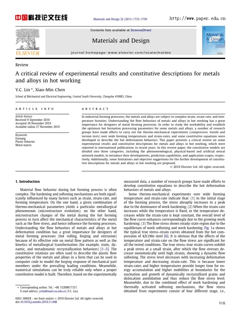 Hot Working Metal Constitutive Models | PDF | Deformation (Engineering) | Plasticity (Physics)