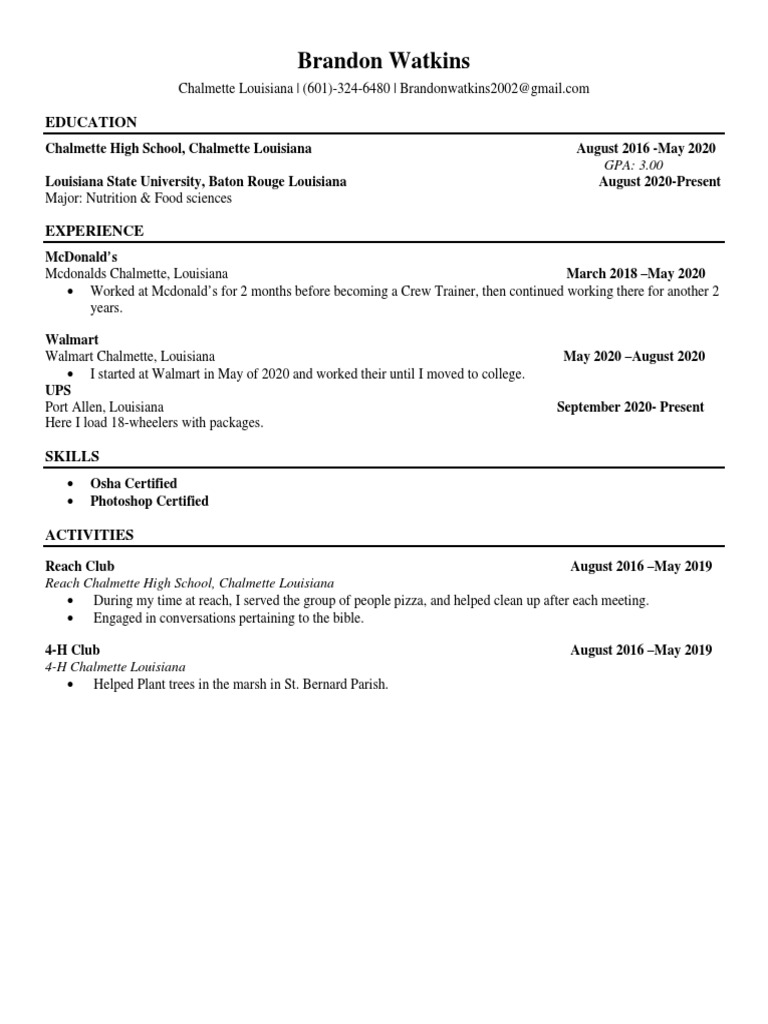 Watkins Brandon Resume | PDF