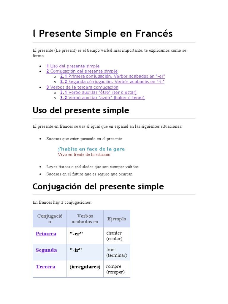 Conjugación del Presente en Francés | PDF | Conjugación gramatical | Verbo