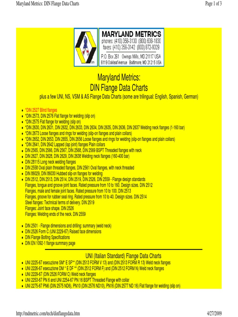 DIN Flange Data Charts | PDF