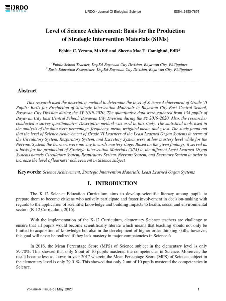 Level of Science Achievement Basis For T PDF | PDF | P Value | Teachers