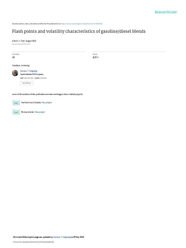Flash Points and Volatility Characteristics of Gasoline/diesel Blends | PDF | Gasoline | Fuels