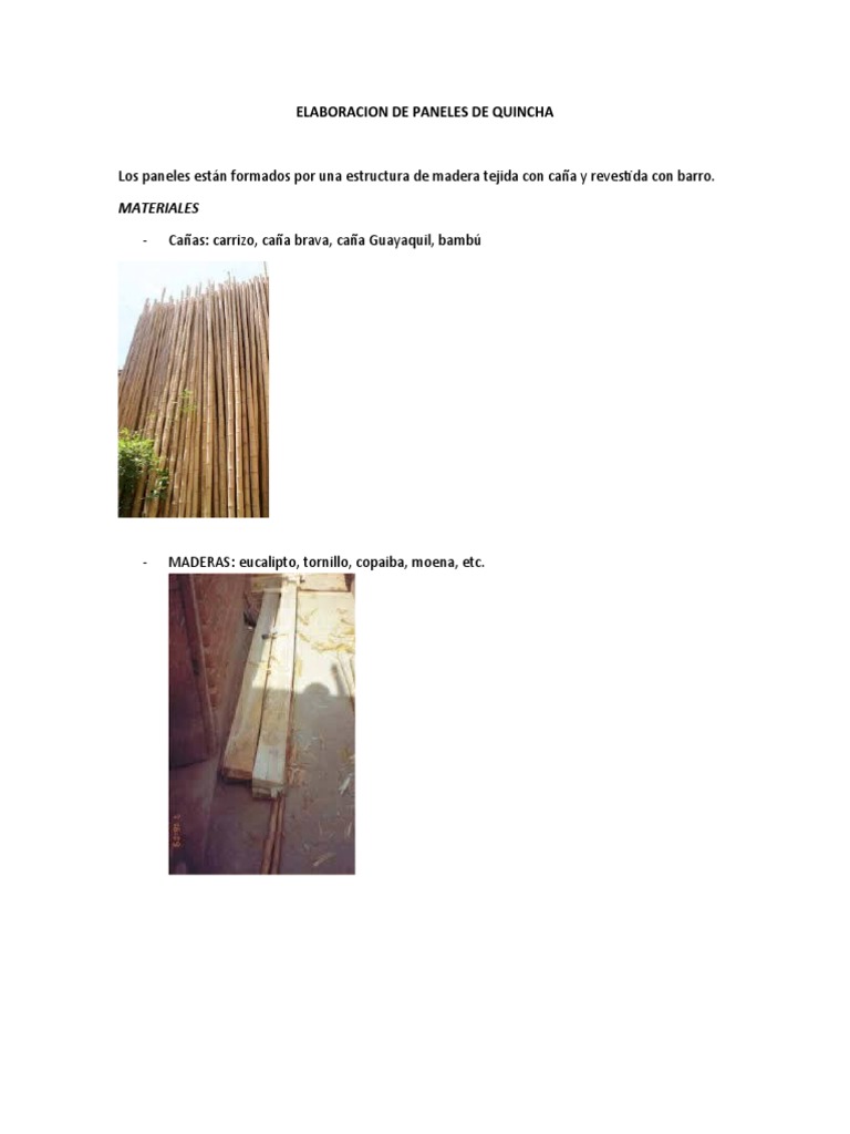 Paneles de Quincha: Elaboración y Materiales | PDF