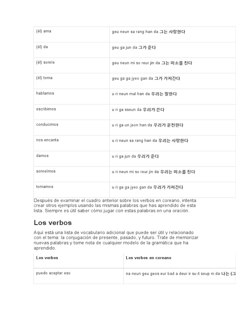 Verbos Coreanos | PDF | Verbo | Morfología Lingüística