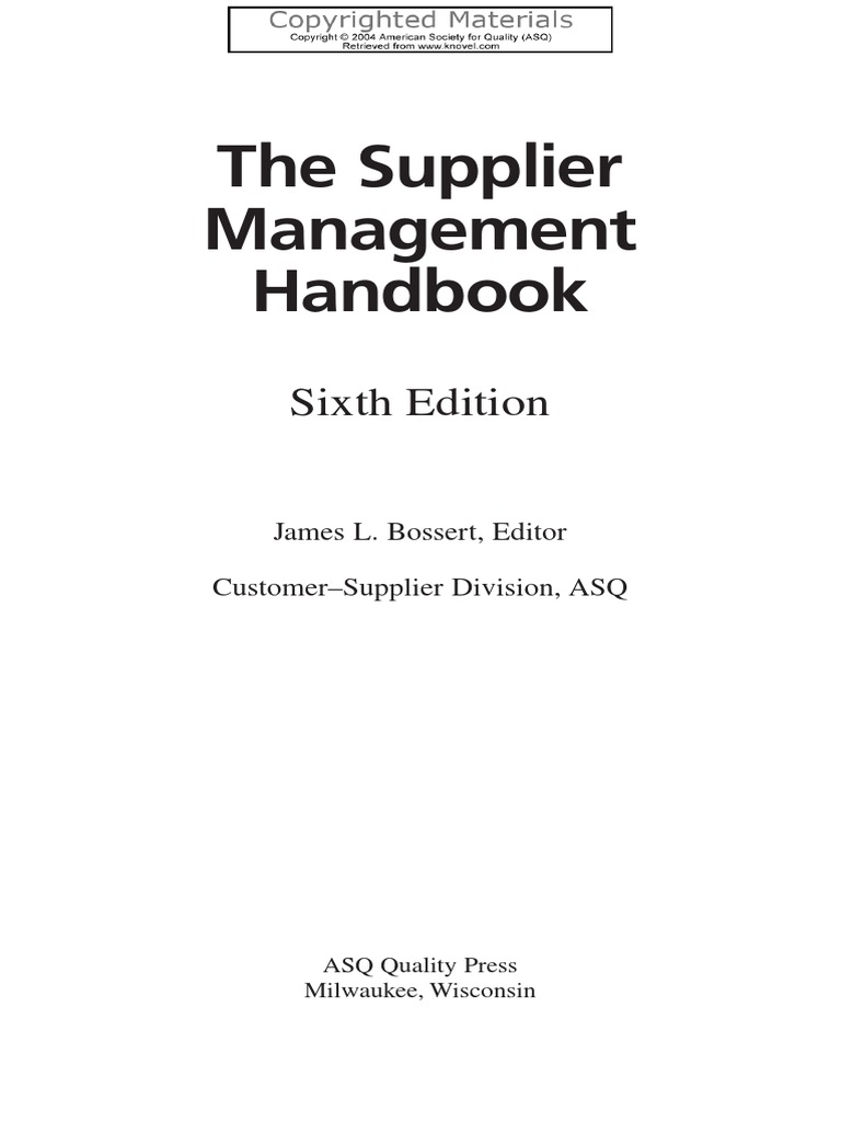 (2004) Supplier Management Handbook - James L. Bossert | PDF ...