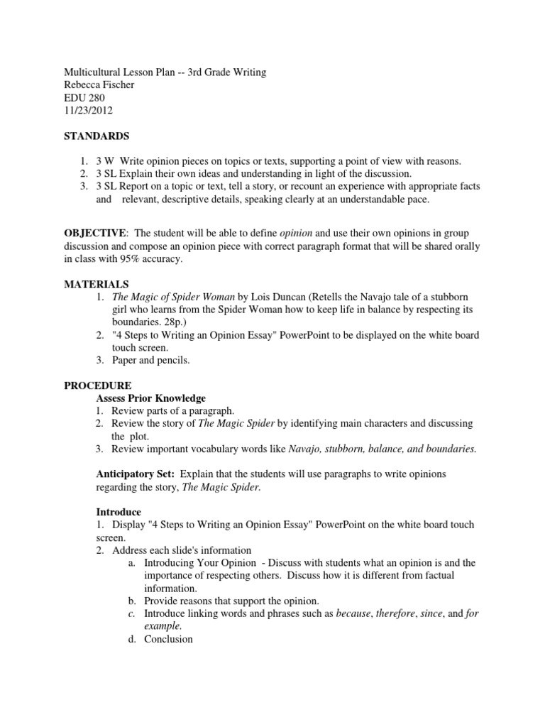 3rd Grade Multicultural Writing Plan | PDF | Lesson Plan | Essays