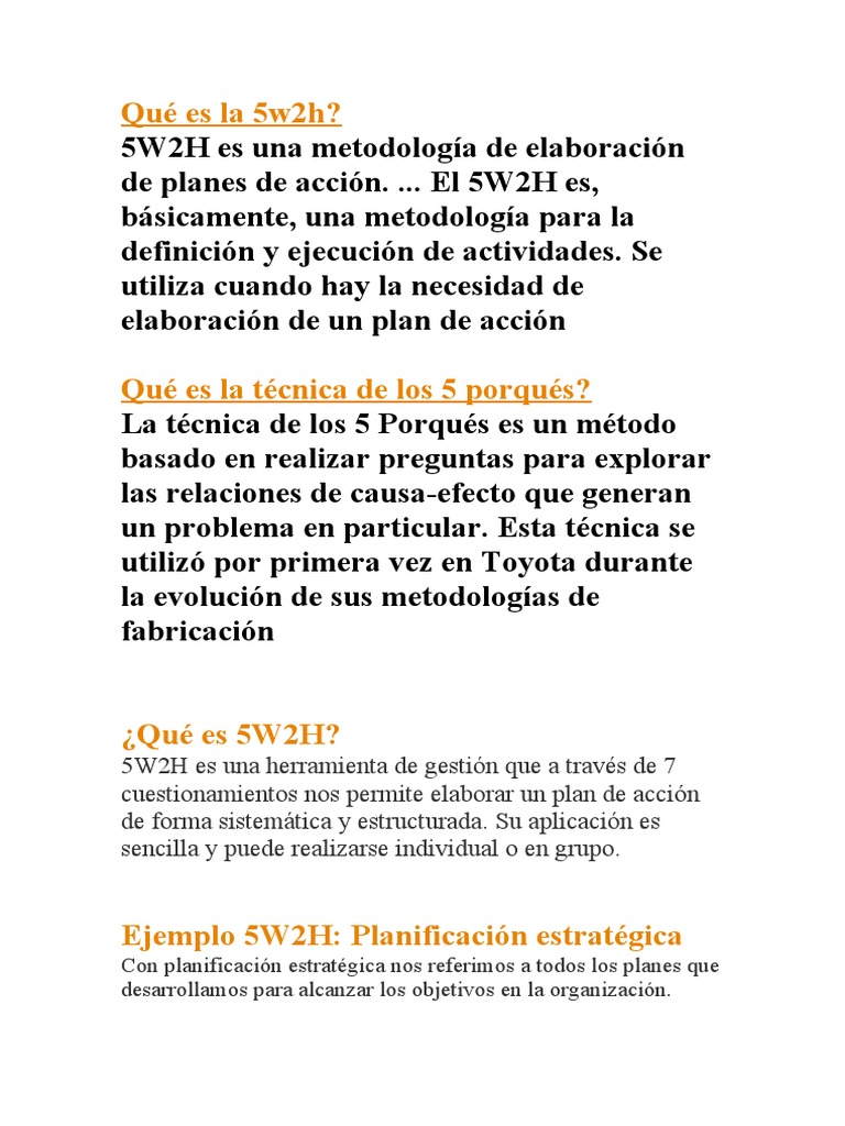 5W2H | PDF | Crecimiento personal y profesional | Negocios