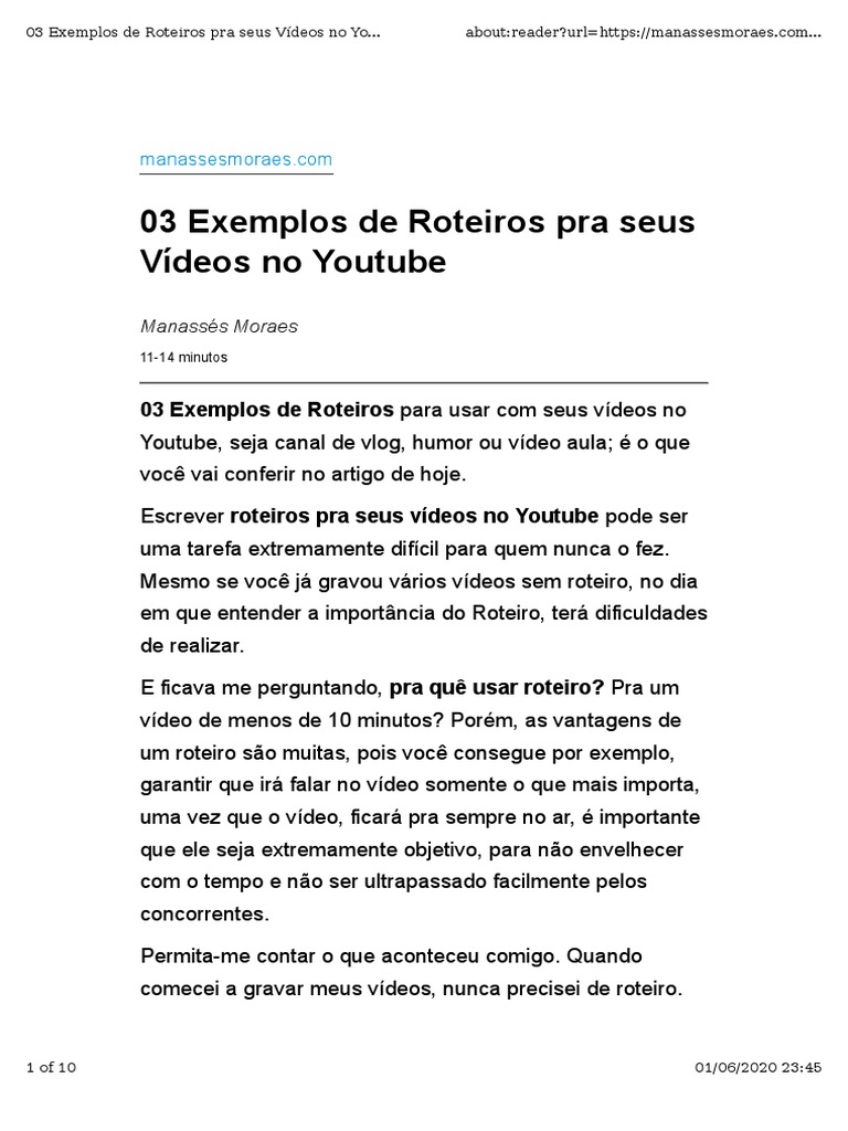 03 Exemplos de Roteiros Pra Seus Vídeos No Youtube | PDF | YouTube | Moralidade