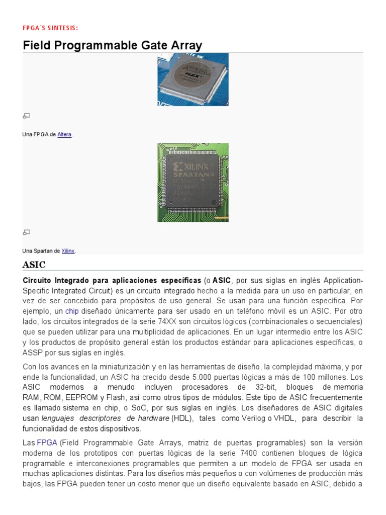 1 Fpga | PDF | Arreglos de compuertas lógicas programables en sitio | Unidad Central de ...
