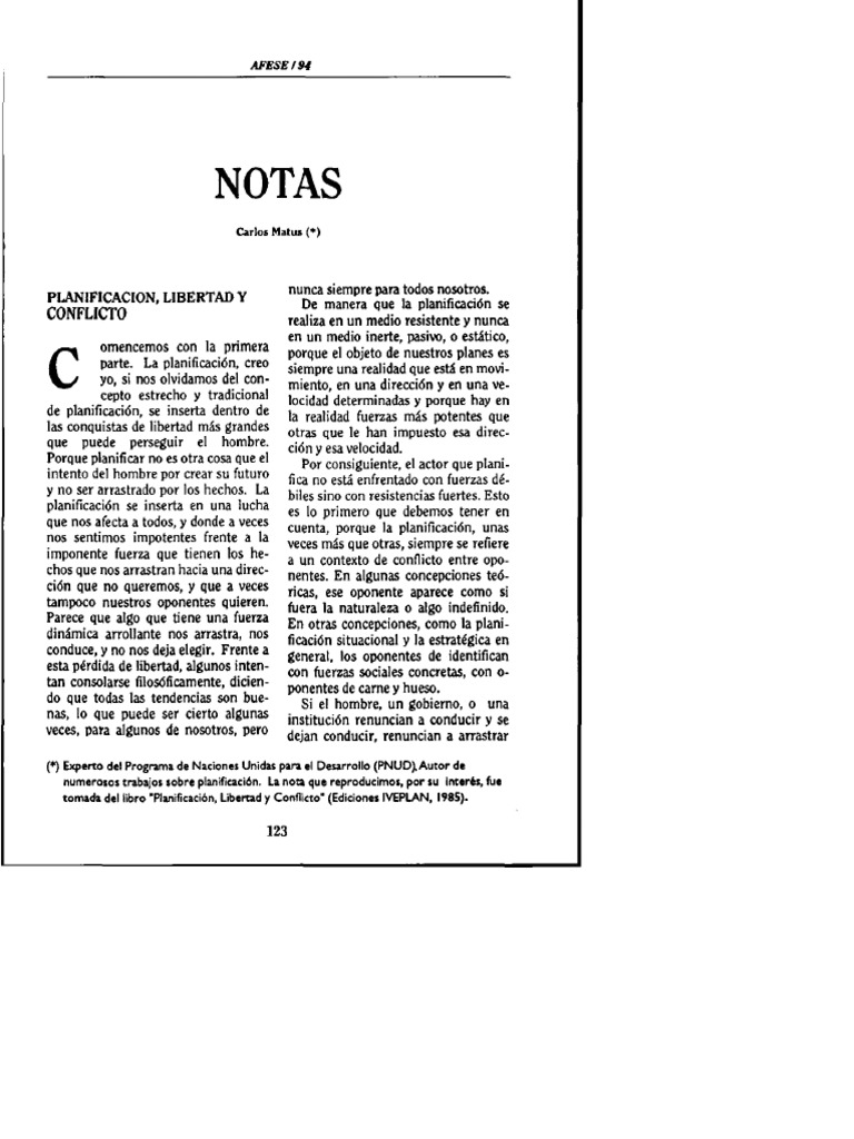 Planificación, Libertad y Conflicto - Carlos Matus | PDF