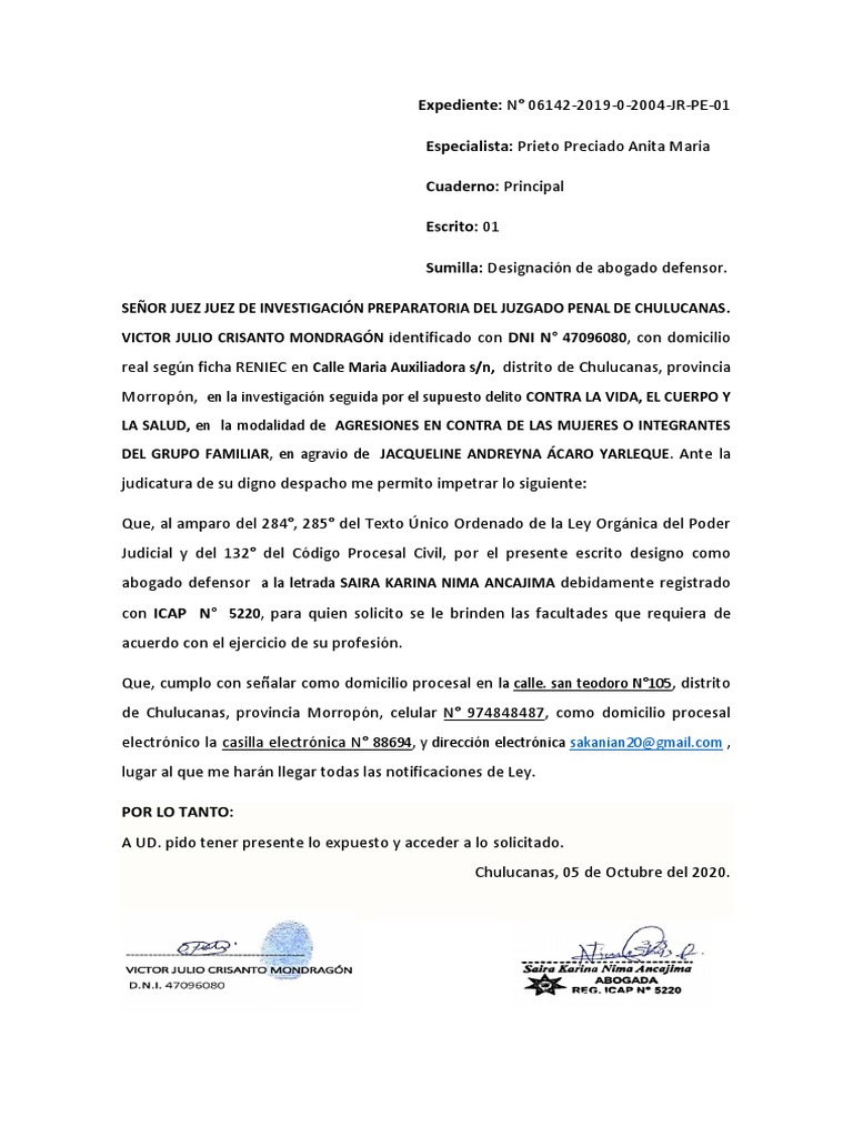 Apersonamiento Exp. 06142-2019-0-2004-Jr-Pe-01 | PDF