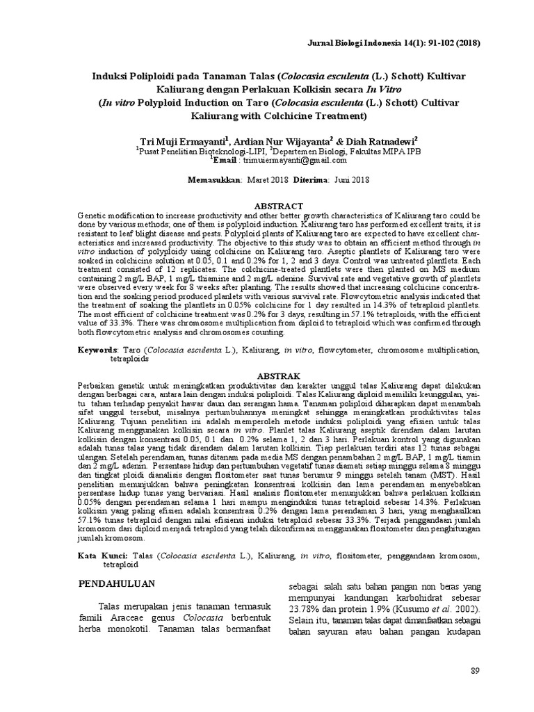 Induksi Poliploidi Tanaman Talas | PDF | Genetics | Organisms