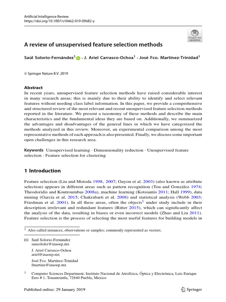 3.3 A Review of Unsupervised Feature Selection Methods | PDF | Cluster Analysis | Mathematical ...