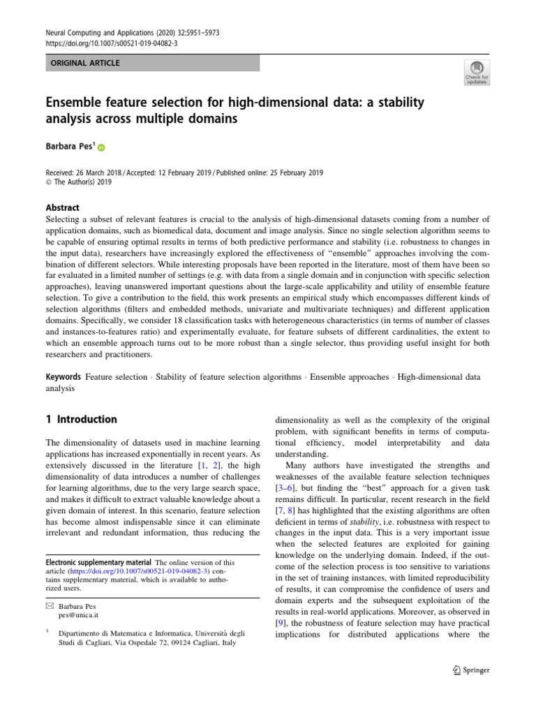 3.4 Ensemble Feature Selection For High-Dimensional Data A Stability Analysis Across Multiple ...