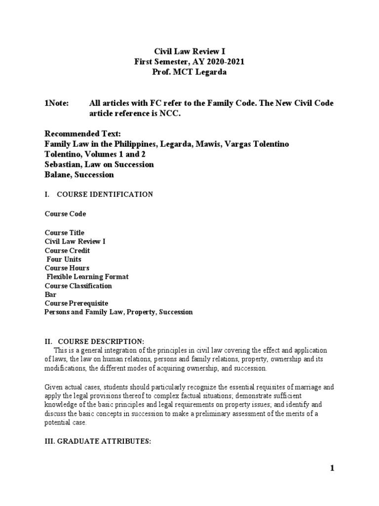 Syllabus CLR1 | PDF | Annulment | Test (Assessment)