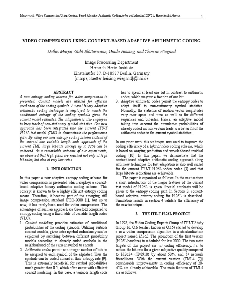 Detlev Marpe, Gabi Blättermann, Guido Heising, and Thomas Wiegand | Download Free PDF | Data ...