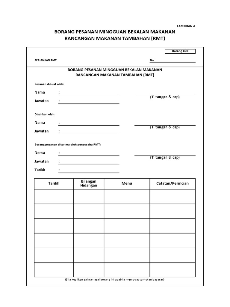 RMT Pesanan Mingguan | PDF