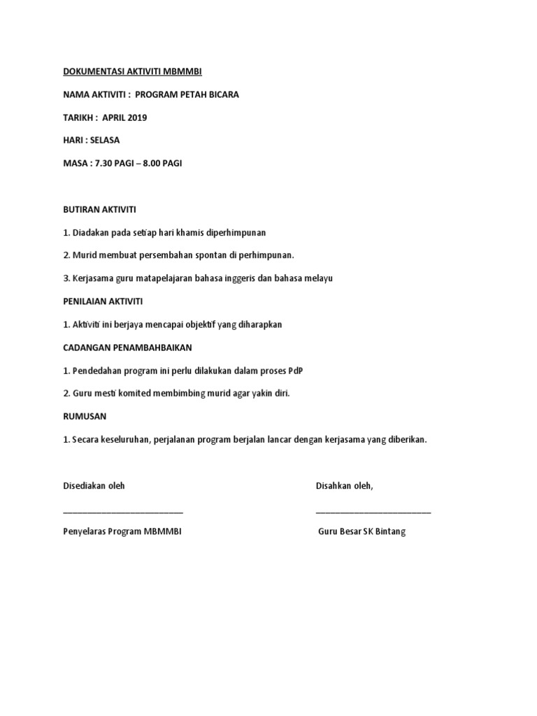 Dokumentasi Aktiviti Mbmmbi | PDF