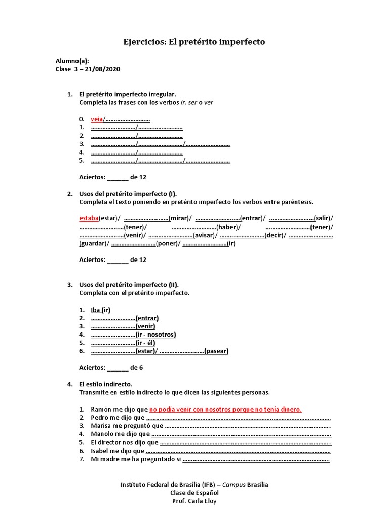 Ejercicios de Pretérito Imperfecto | PDF