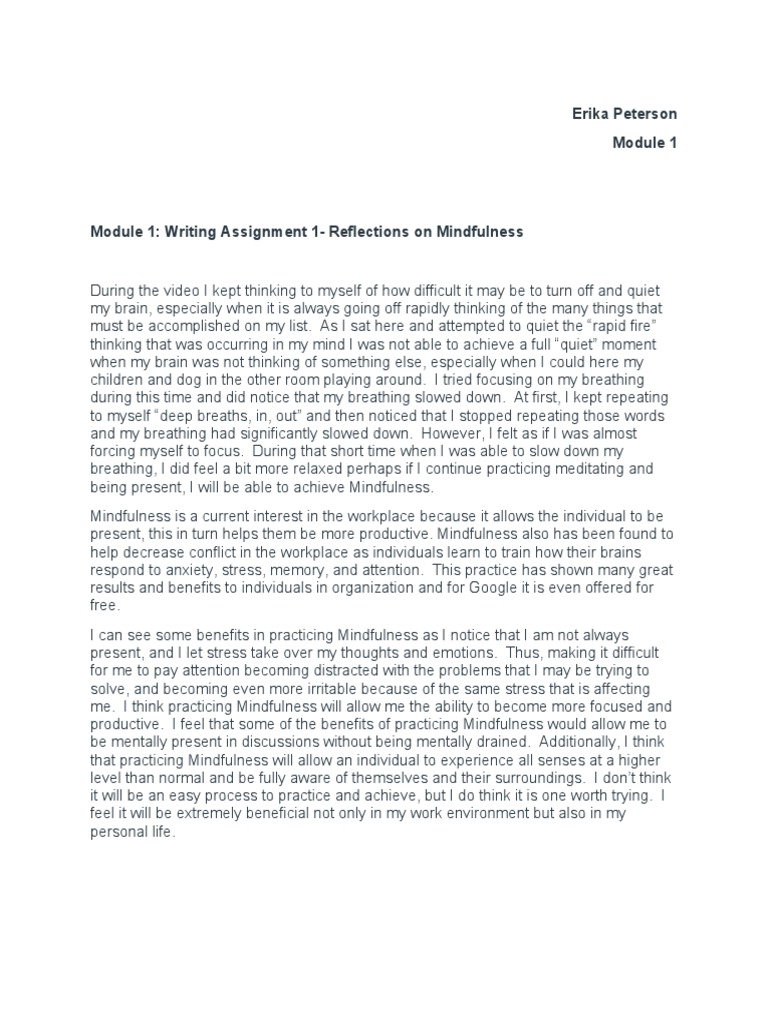 Module 1 - Writing Assignment 1 - Reflections On Mindfulness | Download ...