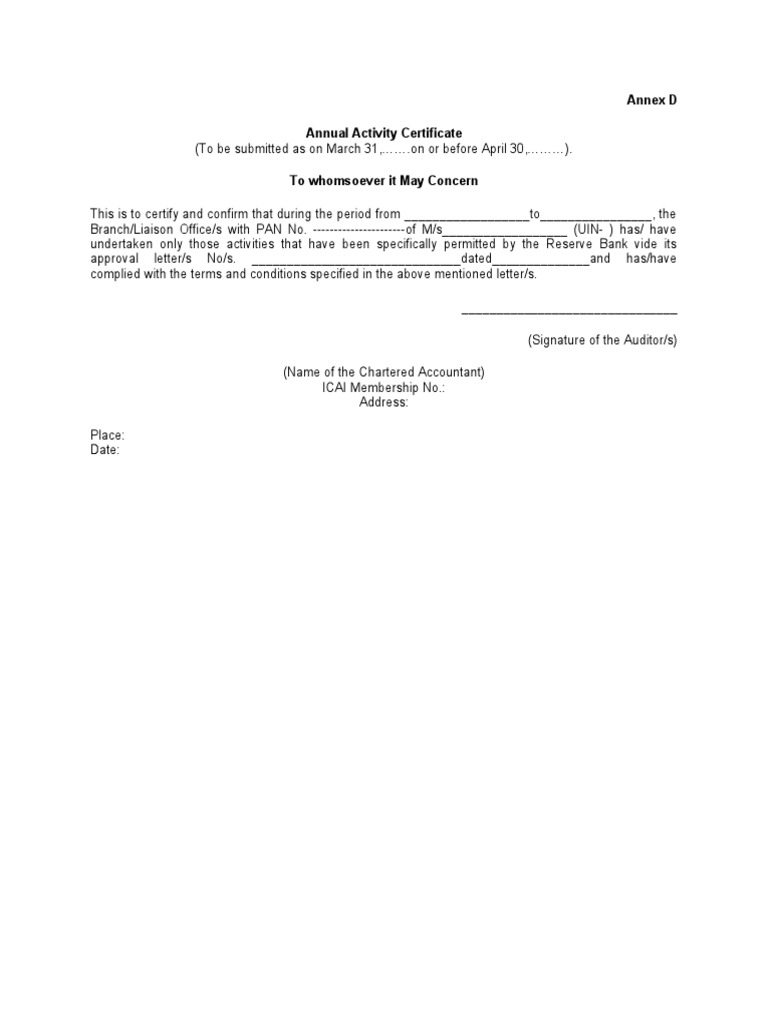 Annex D Annual Activity Certificate | PDF