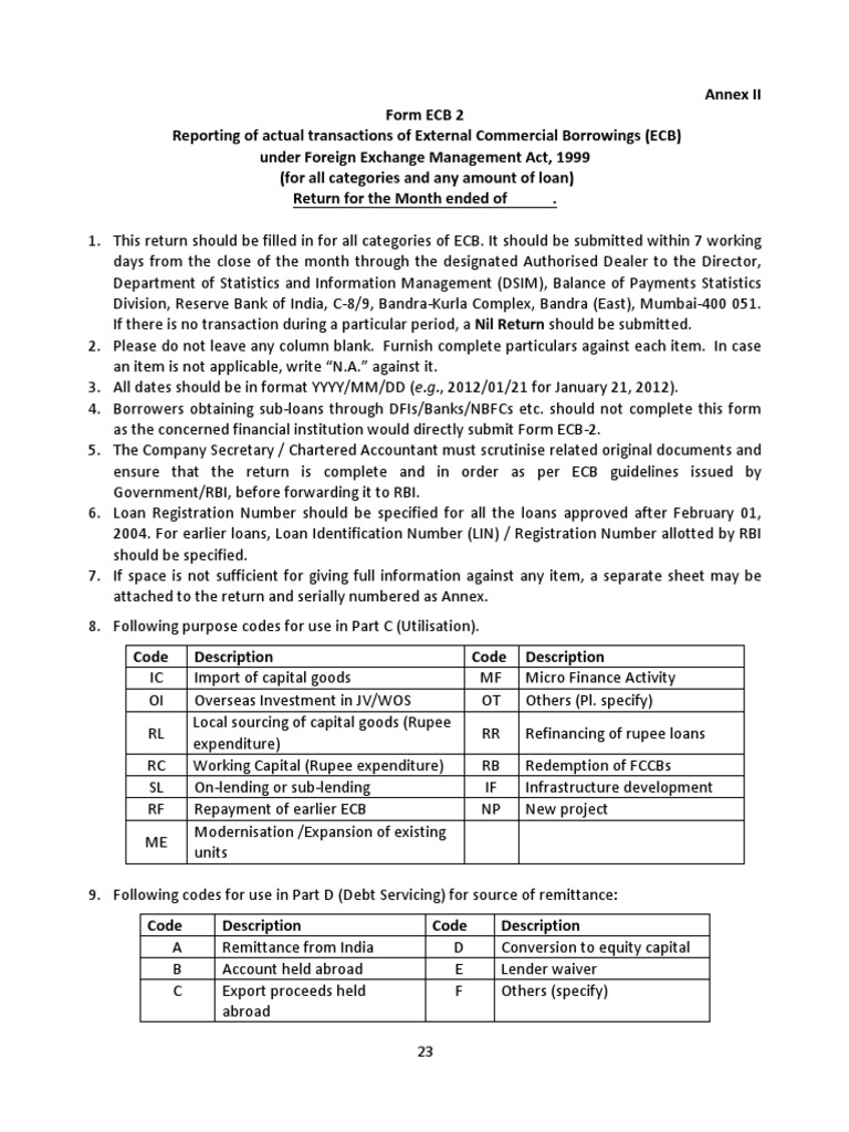 ANNEX A ECB II Form PDF | PDF | Reserve Bank Of India | Loans