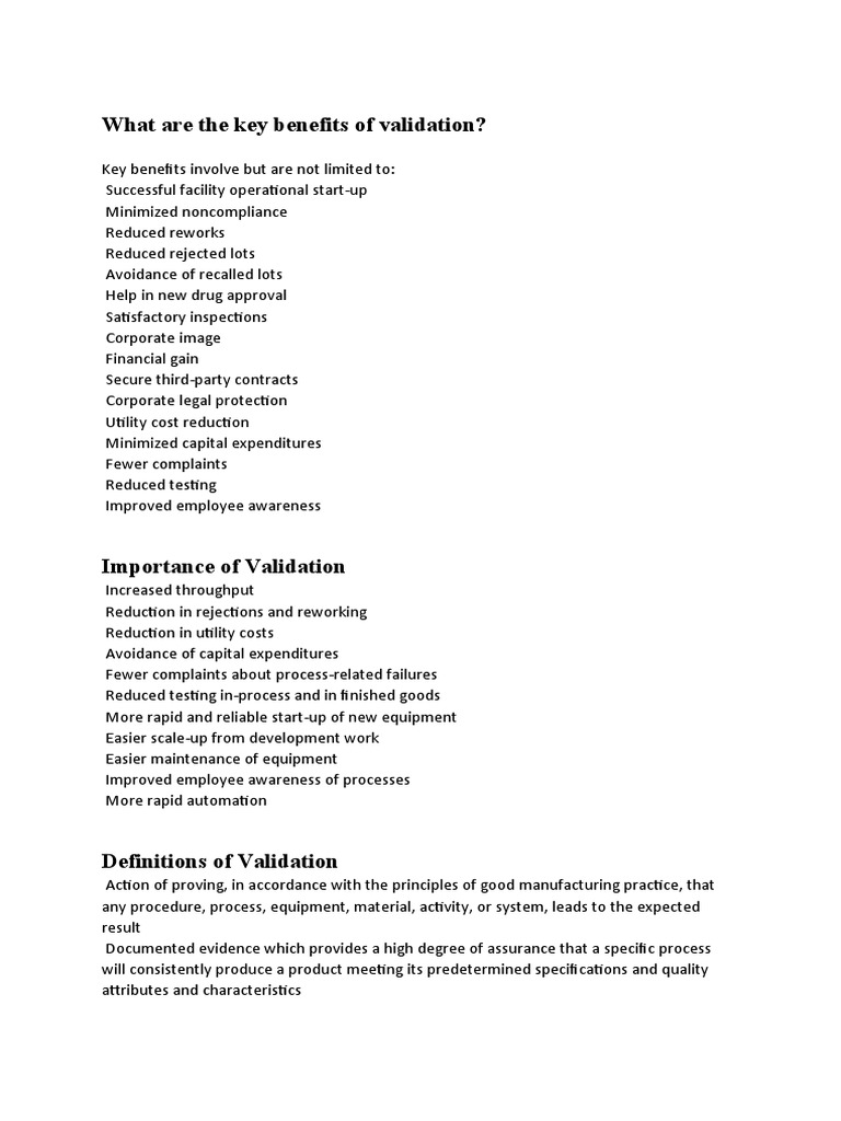 What Are The Key Benefits of Validation? | PDF | Verification And ...