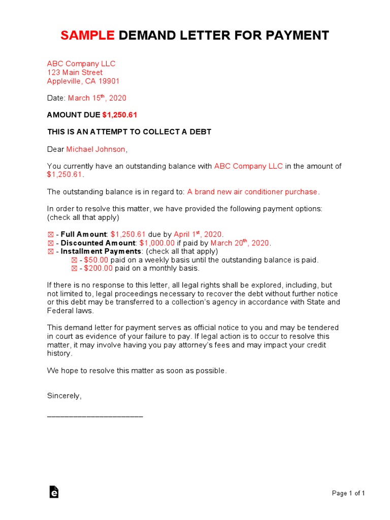 Sample: Demand Letter For Payment | PDF
