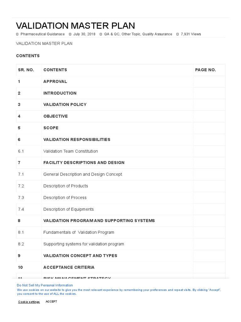 Validation Master Plan PDF | PDF | Verification And Validation | Http Cookie