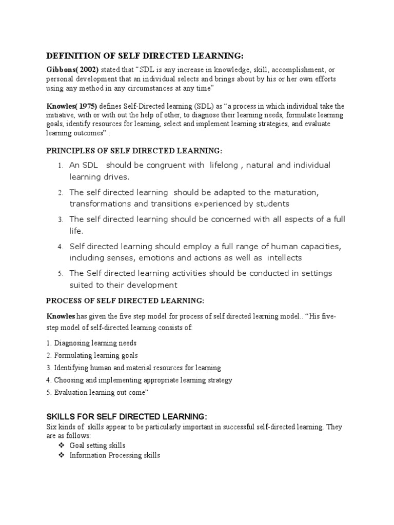 Self Directed Learning | PDF | Goal | Self