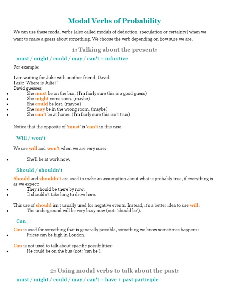 Modal Verbs of Probability | PDF | Morphology | Cognitive Science