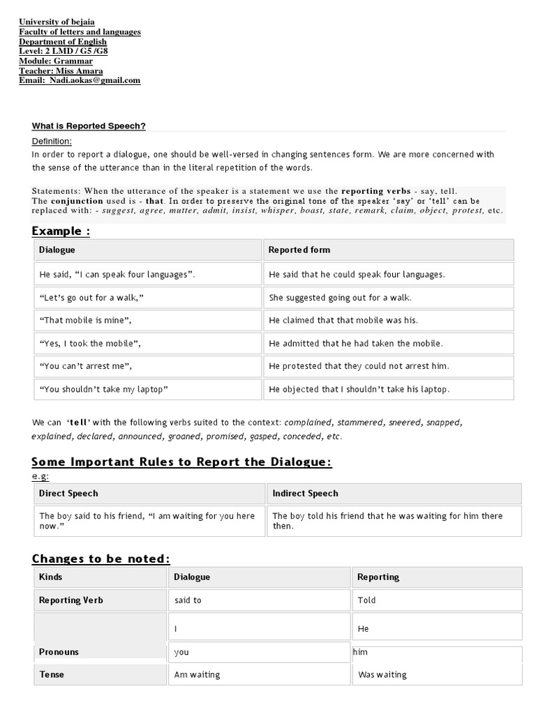 G5+8 - Ms. Amara - Reported Speech 2 | PDF | Grammar | Linguistics