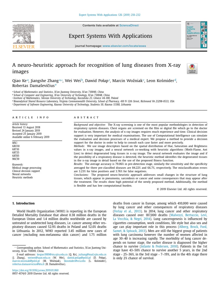 A Neuro Heuristic Approach For Recognition Of Lung Diseases From X Ray Pdf Artificial Neural
