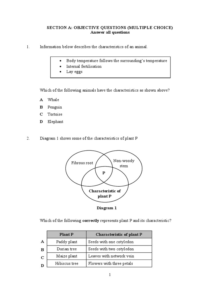 Section A: Objective Questions (Multiple Choice) Answer All Questions ...