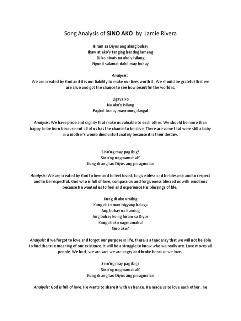 Song Analysis Of Sino Ako By Jamie Rivera Pdf Conversion To Christianity Jesus