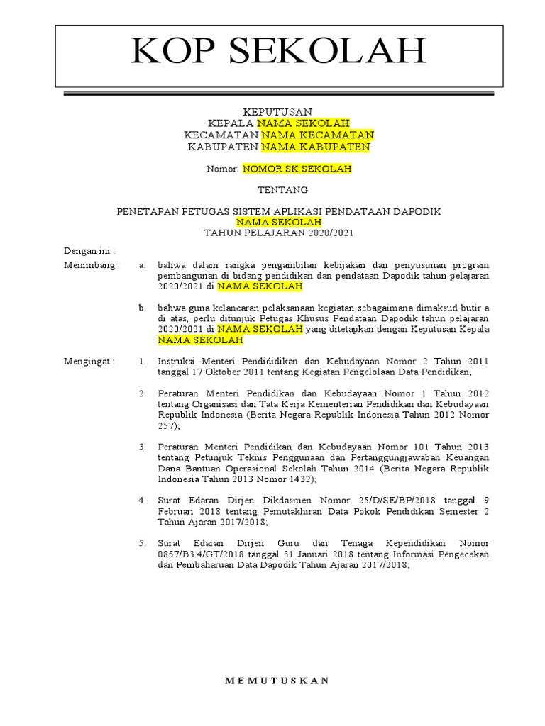 Contoh SK Operator Dapodik | PDF