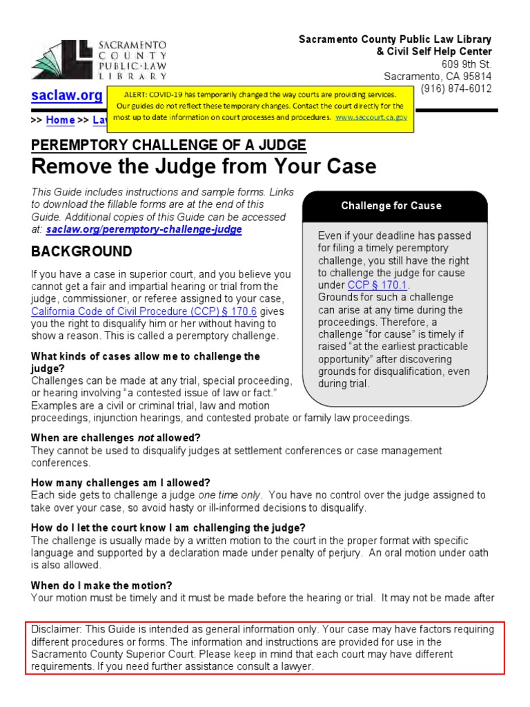 Remove The Judge From Your Case: Peremptory Challenge of A Judge | PDF ...