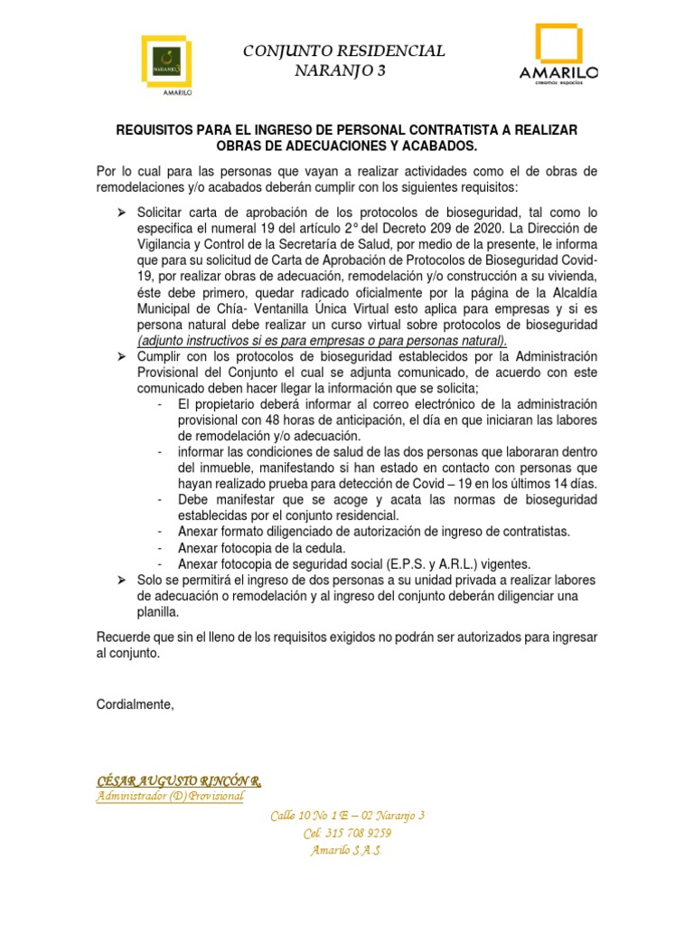 Requisitos para El Ingreso de Personal Contratista | PDF | Gobierno