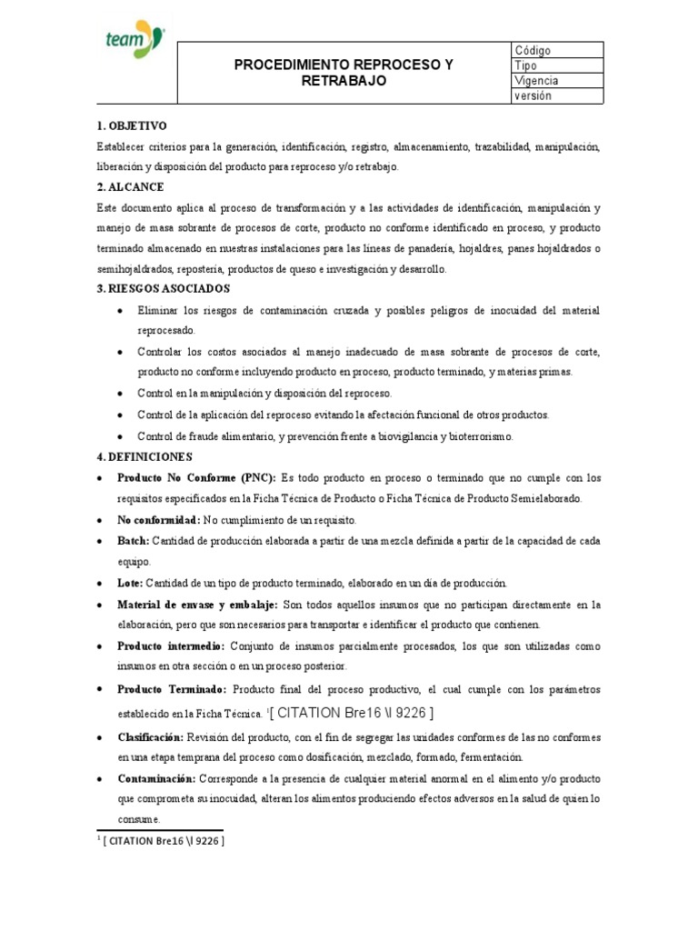 Procedimiento de Reproceso y Retrabajo | PDF | Naturaleza | Alimentos