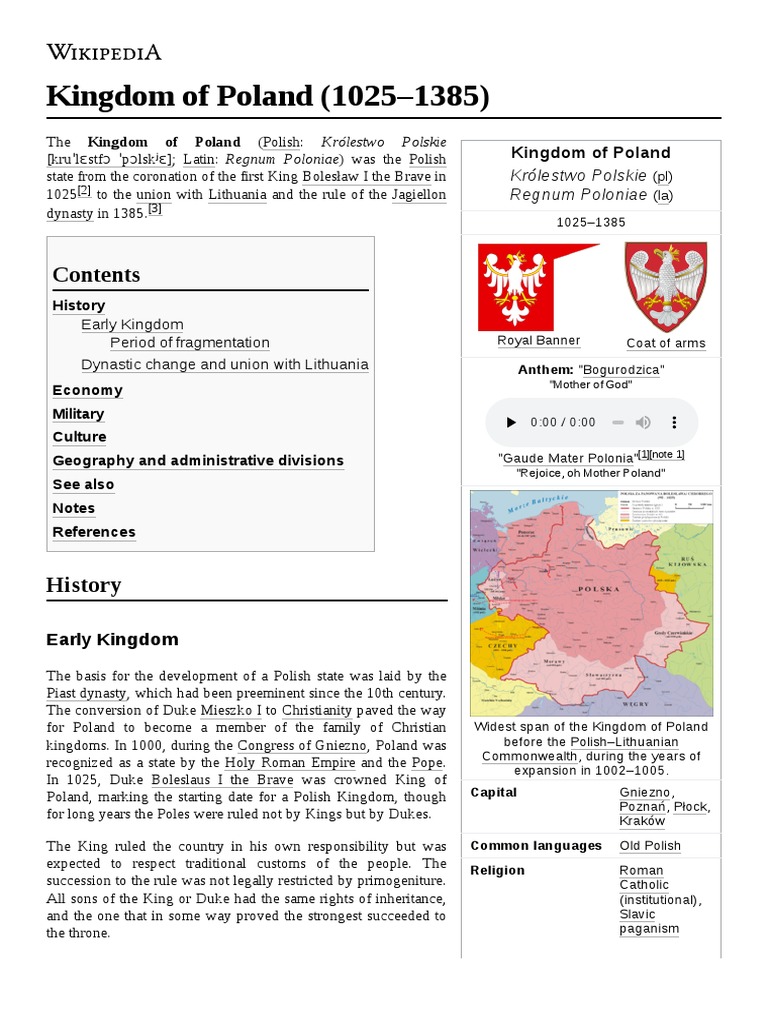 Kingdom of Poland (1025-1385) | PDF | Poland | Monarchy