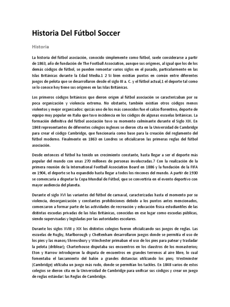 Historia Del Fútbol Soccer | PDF | Asociación de Futbol | FIFA