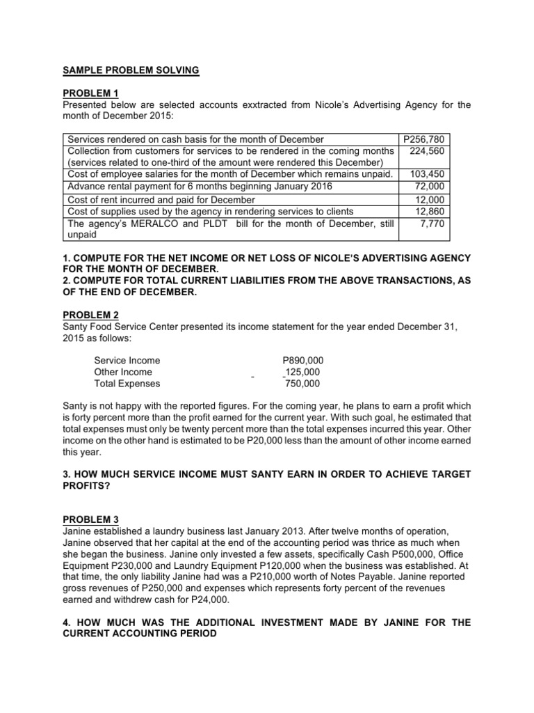 Sample Problem Solving | PDF | Expense | Balance Sheet