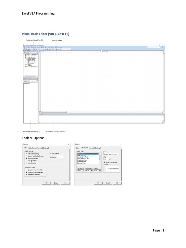 Visual Basic Editor (VBE) (Alt+F11) : Excel VBA Programming | PDF