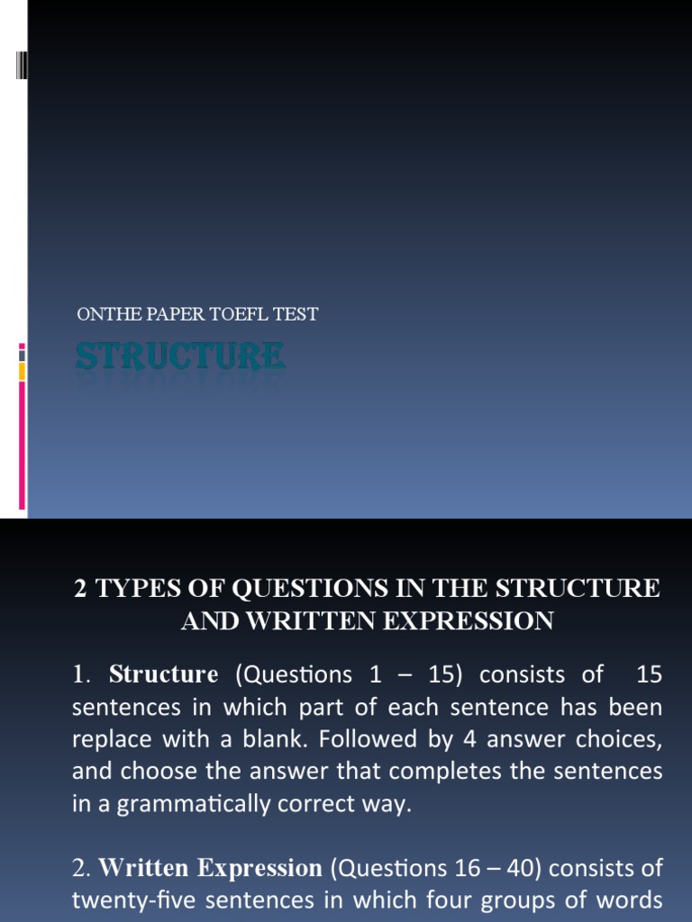 Onthe Paper Toefl Test | PDF | Verb | Question