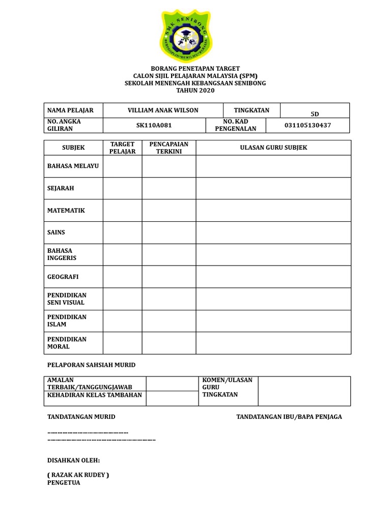 Borang Penetapan Target | PDF