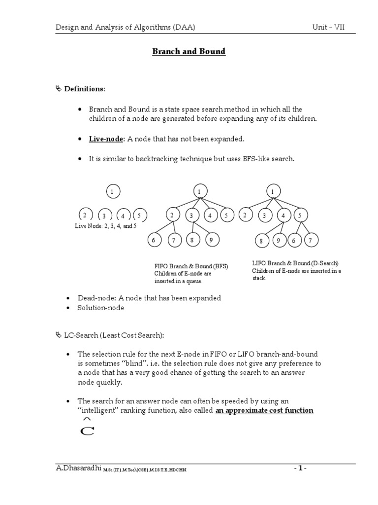 Branch and Bound: Live-Node: A Node That Has Not Been Expanded | PDF ...