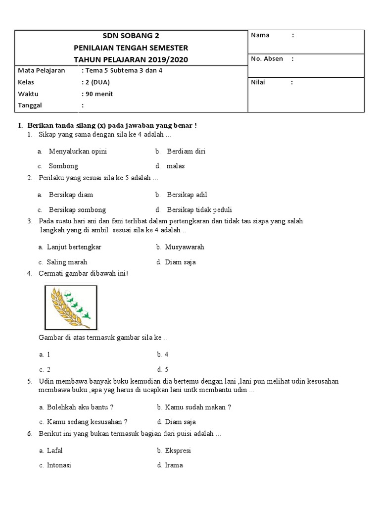 PTS KELAS 2 (Tema 5 Subtema 3 Dan 4) | PDF