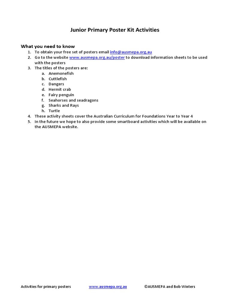 Year 3 Junior Primary Poster Kit Activities | PDF | Sea | Beach