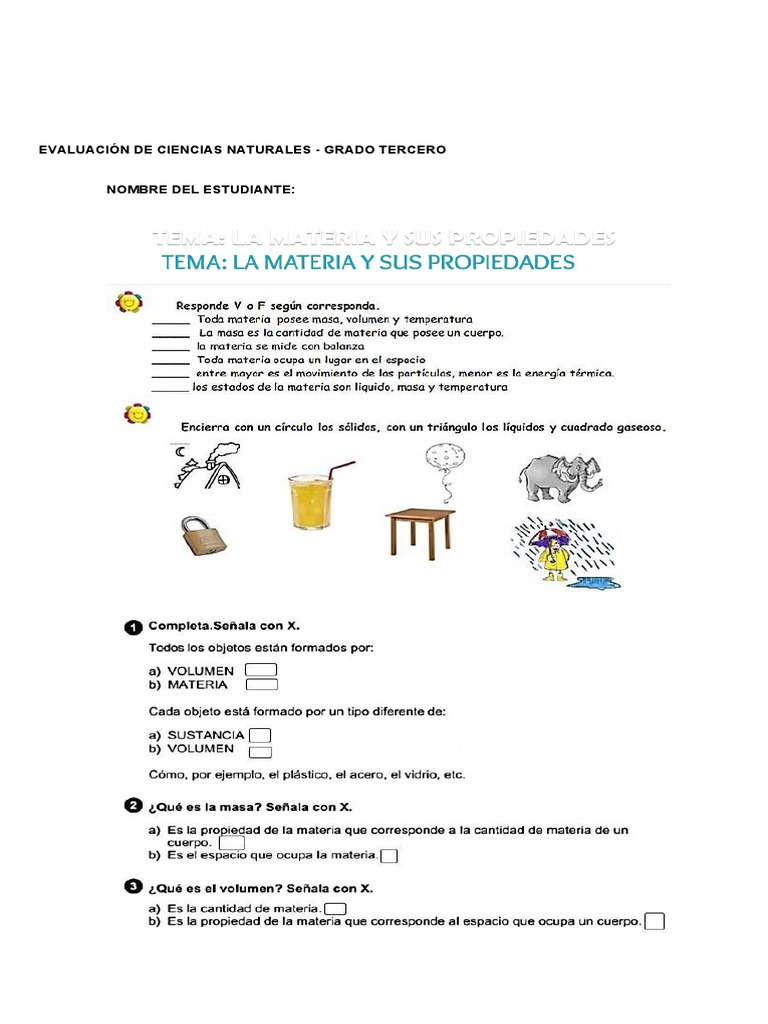Evaluación La Materia y Sus Propiedades | PDF