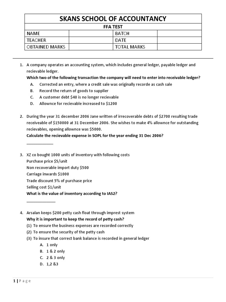 Ffa Test | PDF | Debits And Credits | Banks